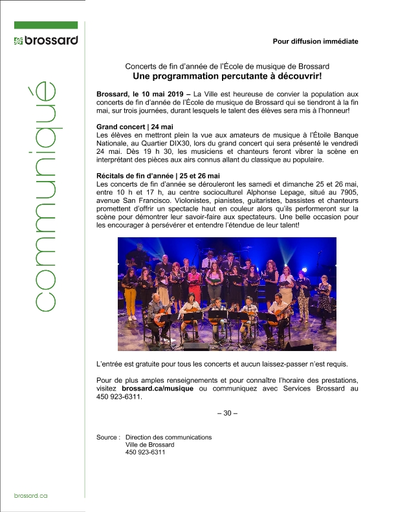 Concerts de fin d’année de l’École de musique de Brossard : Une ...